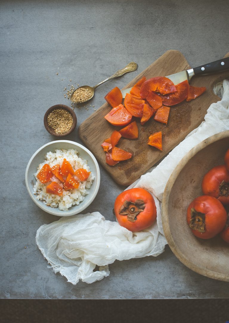 Vanilla Coconut Sweet Rice with Persimmons | My Lavender Blues